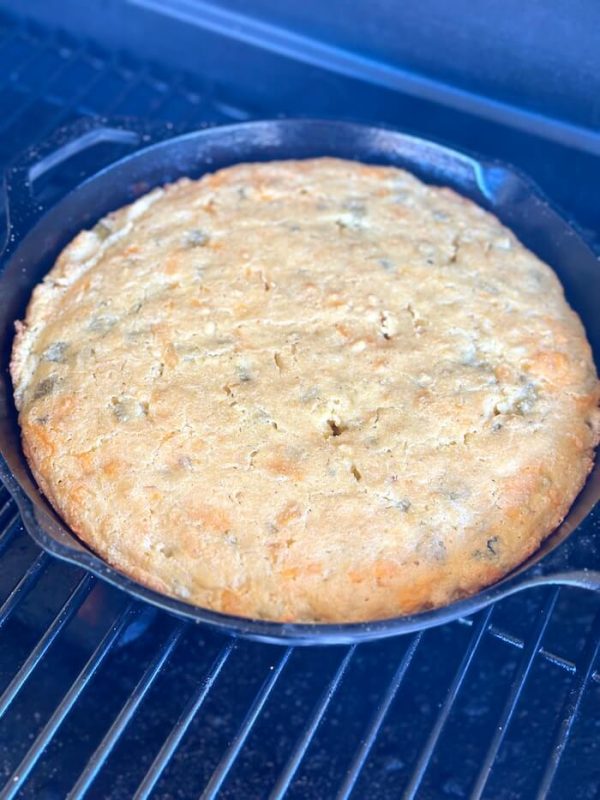 Loaded Smoked Cornbread with Cheese and Green Chiles | Pellets and Pits
